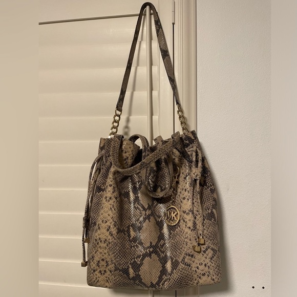 Michael Kors | Bags | Michael Kors Python Drawstring Double Handle Bag ...